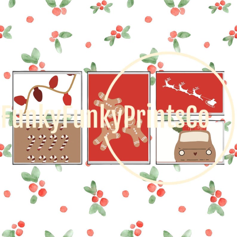 Christmas Wall Art Printables Set, Festive Holiday Posters Bundle ...