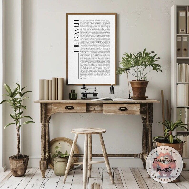 Black and White Raven PRINTABLE Wall Art Edgar Allan Poe Raven Poem ...