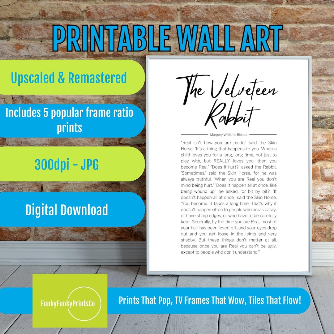 The Velveteen Rabbit Quote Printable Wall Art - Margery Williams Bianco ...