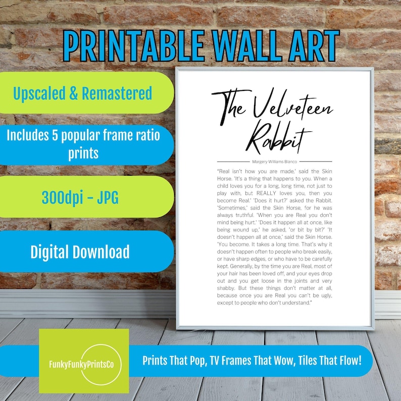 The Velveteen Rabbit Quote Printable Wall Art - Margery Williams Bianco ...