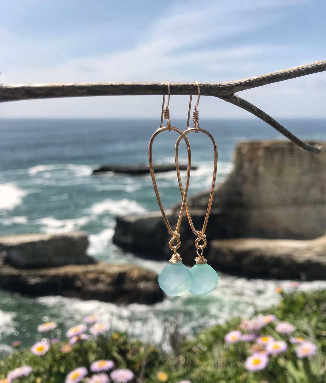 Long Inverted Teardrop Aqua Chalcedony - Etsy