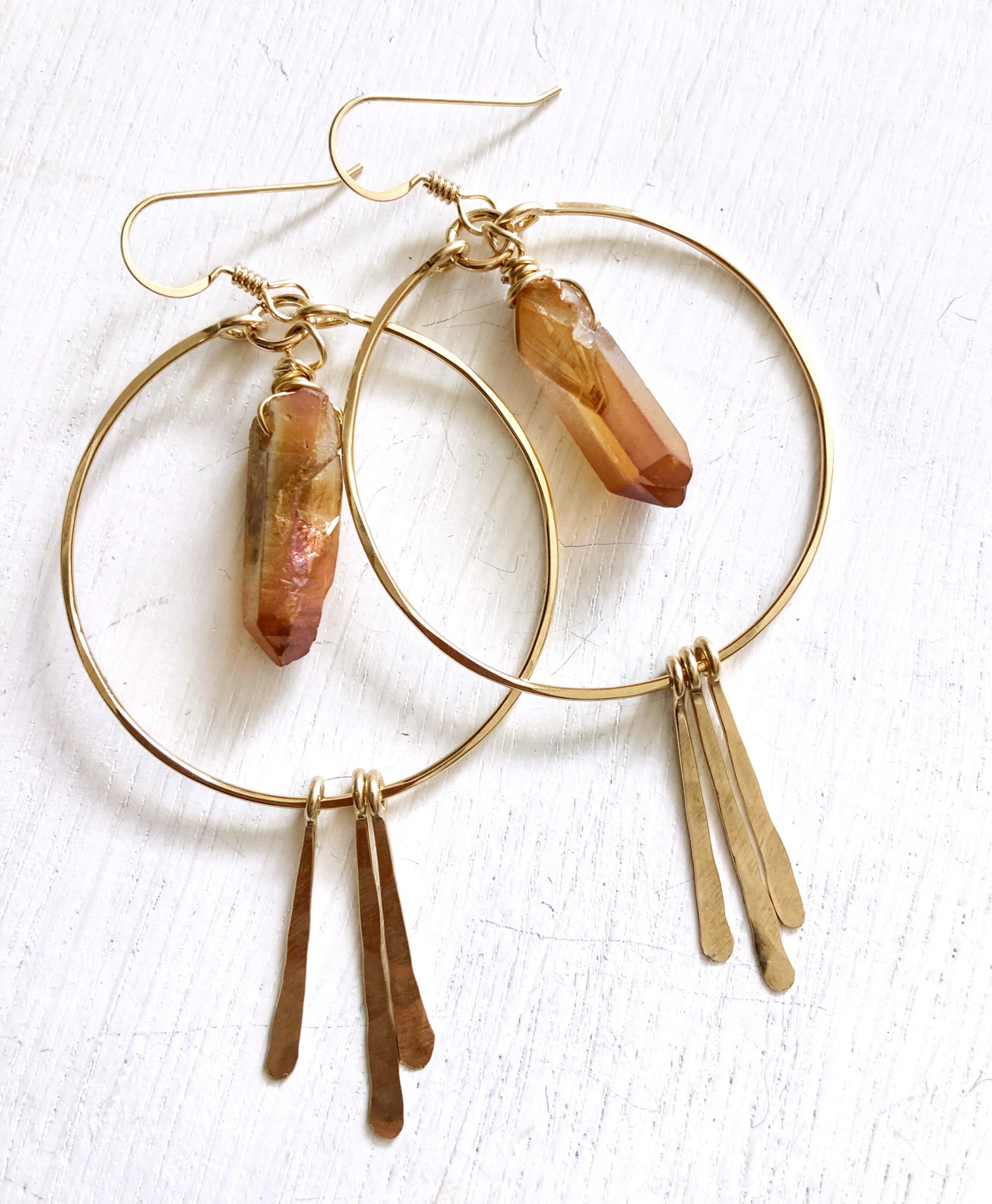Gold Circle Hoops with Sunset Crystal and Spikes | Etsy