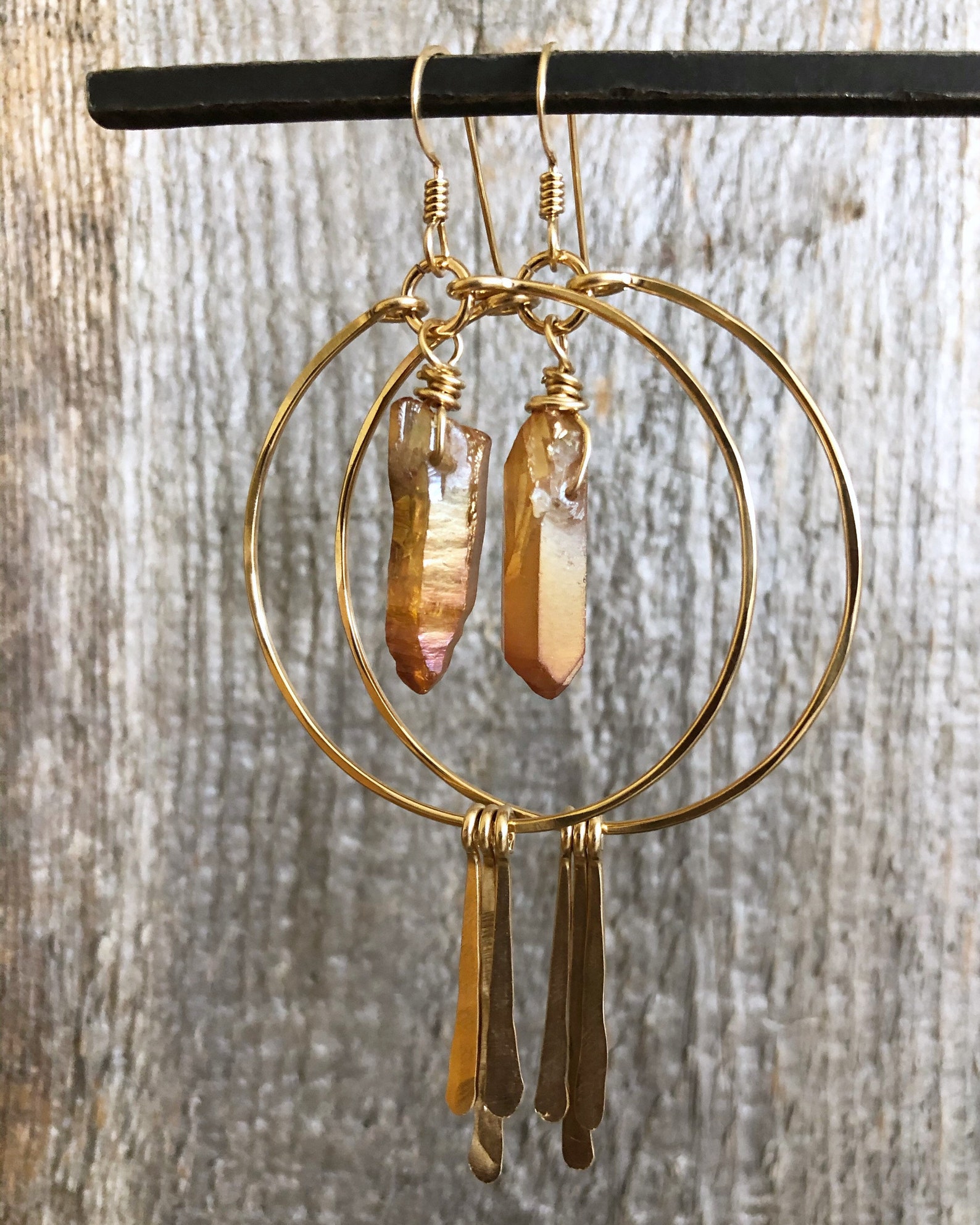 Gold Circle Hoops With Sunset Crystal and Spikes - Etsy