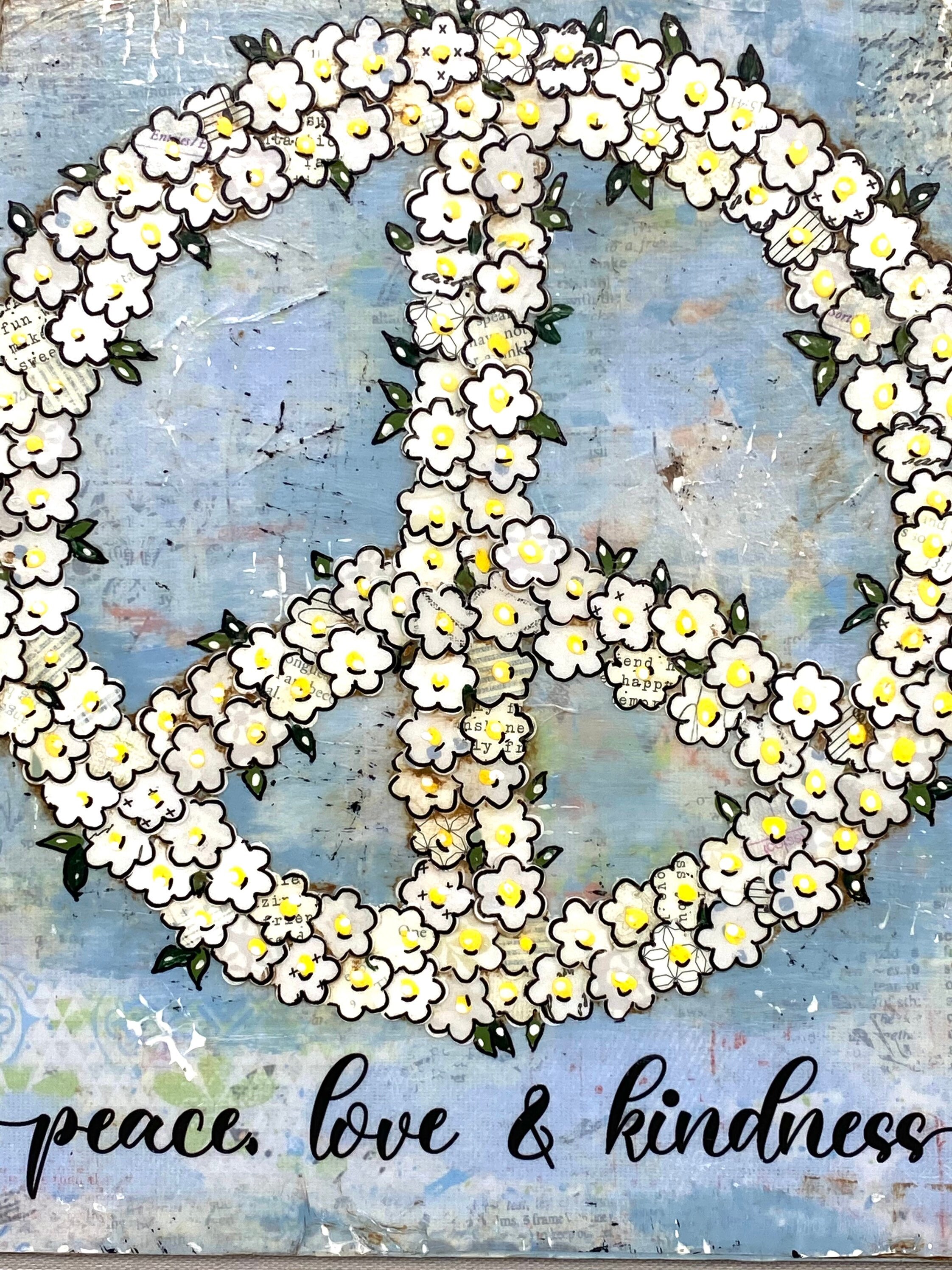Peace Sign Floral Peace Sign Blue and white daisies Boho | Etsy