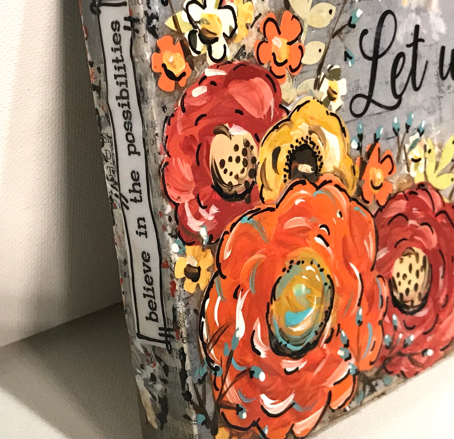 Floral Painting Mixed Media Sign Inspirational Quote Sign Be - Etsy