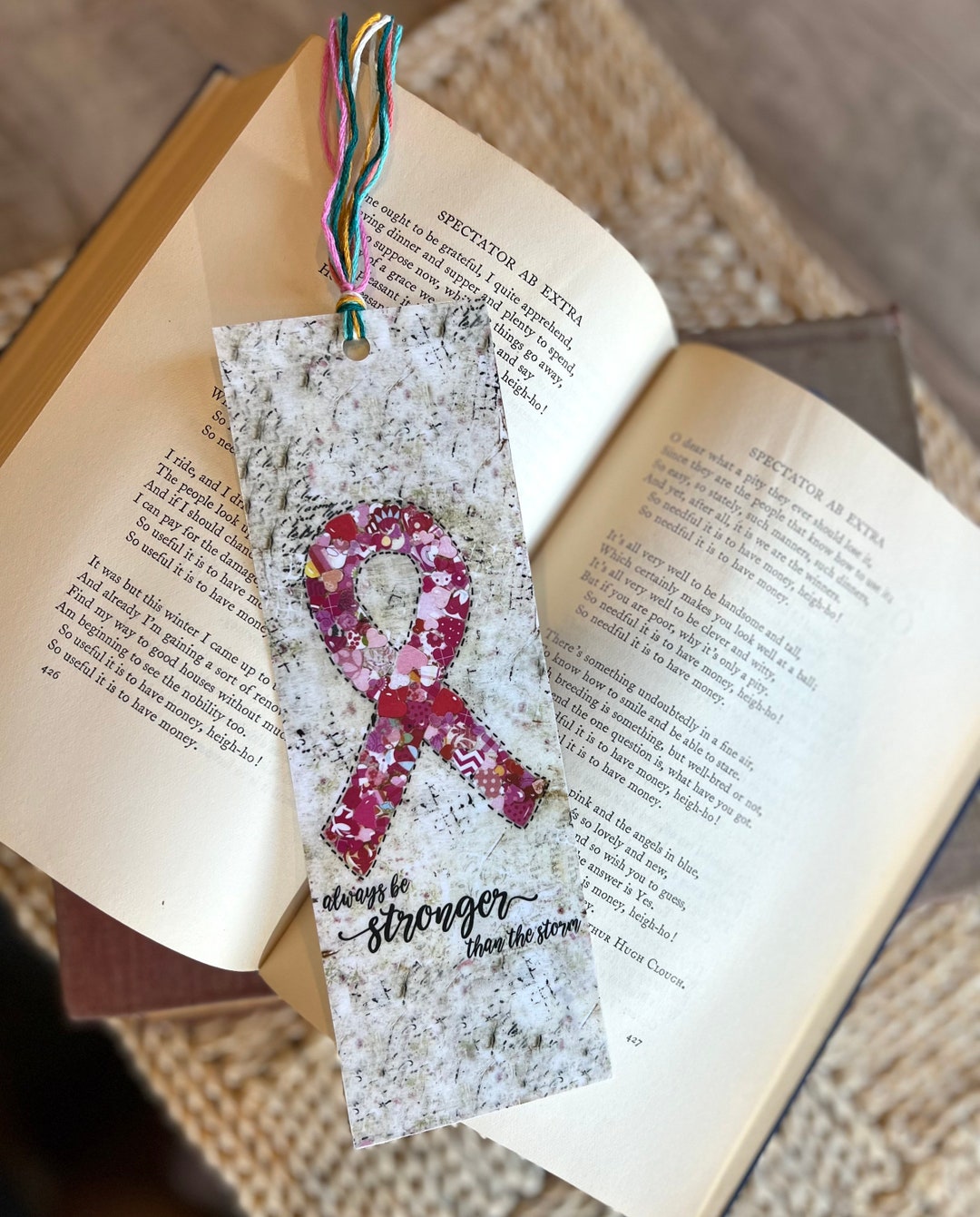 Pink Ribbon Bookmark, Breast Cancer Bookmark, Stronger Than the Storm ...