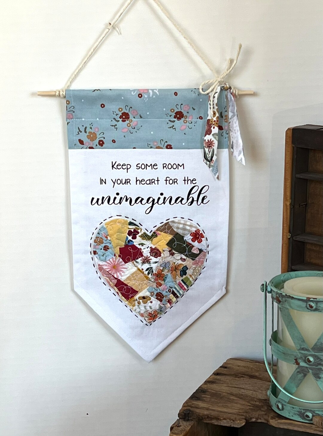 Heart Quilted Heart Wall Banner, Fabric Wall Decor, Fabric Banner ...