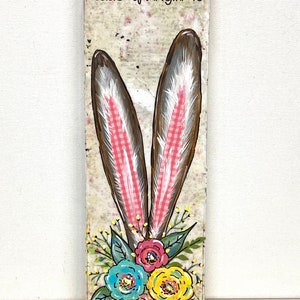 Hello Springtime, Bunny Ears Sign, Buffalo Check Pink and White Gingham ...