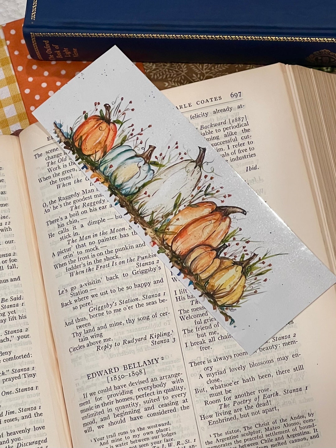 Fall Pumpkin Bookmark, Pumpkin Bookmark, Watercolor Pumpkins Bookmark ...