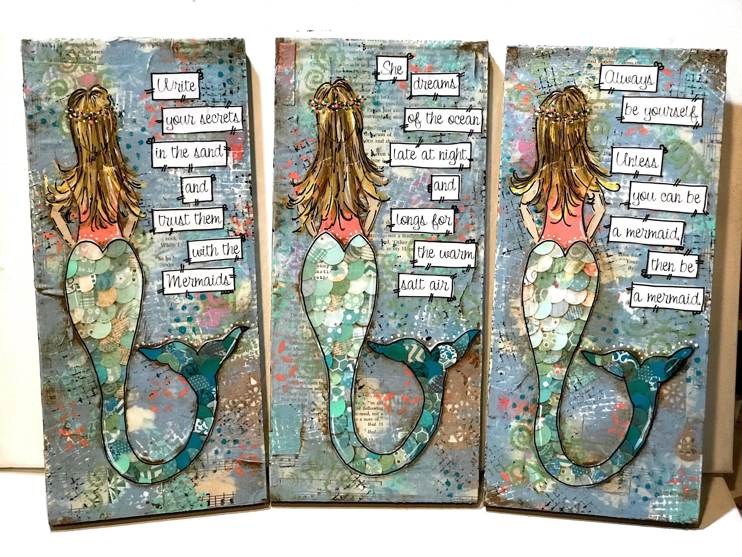 Mermaid art Mermaid Mixed Media Art Mermaid Painting | Etsy
