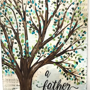 Father's Day Gift, Dad Sign, Painted Tree Sign, Mixed Media Tree ...