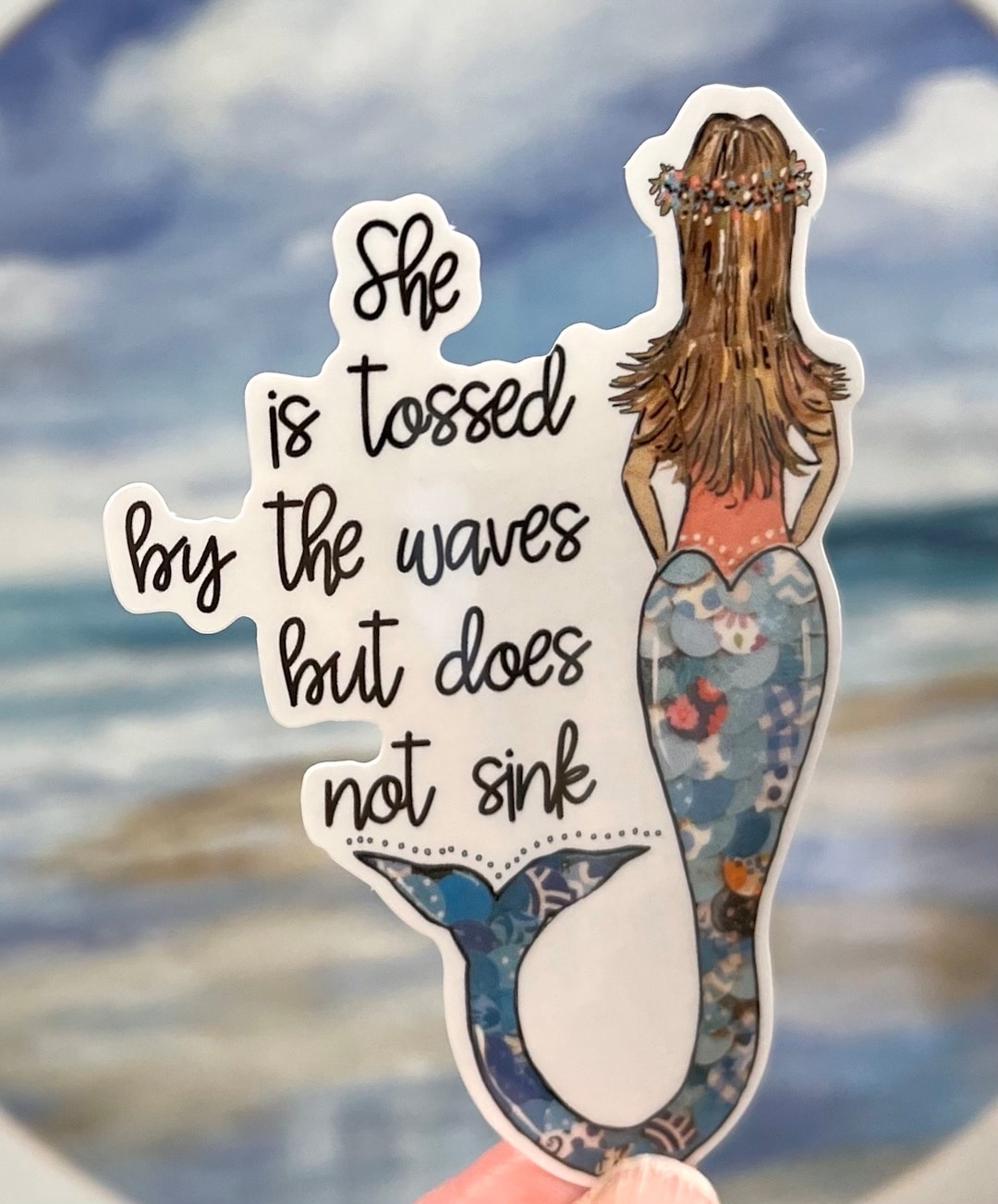 She is Tossed by the Waves, Mermaid Sticker, Mermaid Decal, Waterbottle ...
