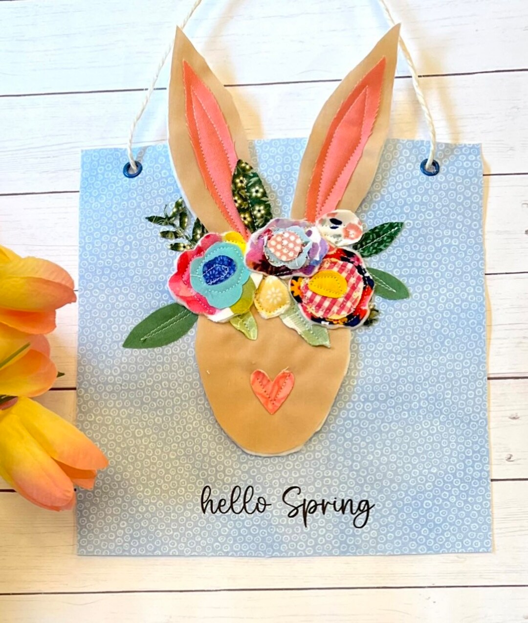 Hello Spring, Spring Bunny Wall Banner, Fabric Bunny Decor, Fabric ...