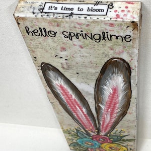 Hello Springtime, Bunny Ears Sign, Buffalo Check Pink and White Gingham ...