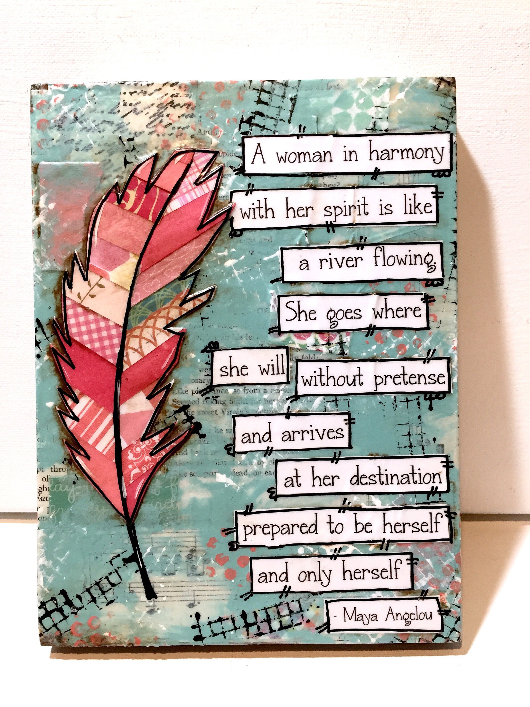 Feather Sign Boho Feather Colorful Feather Art Mixed Media | Etsy