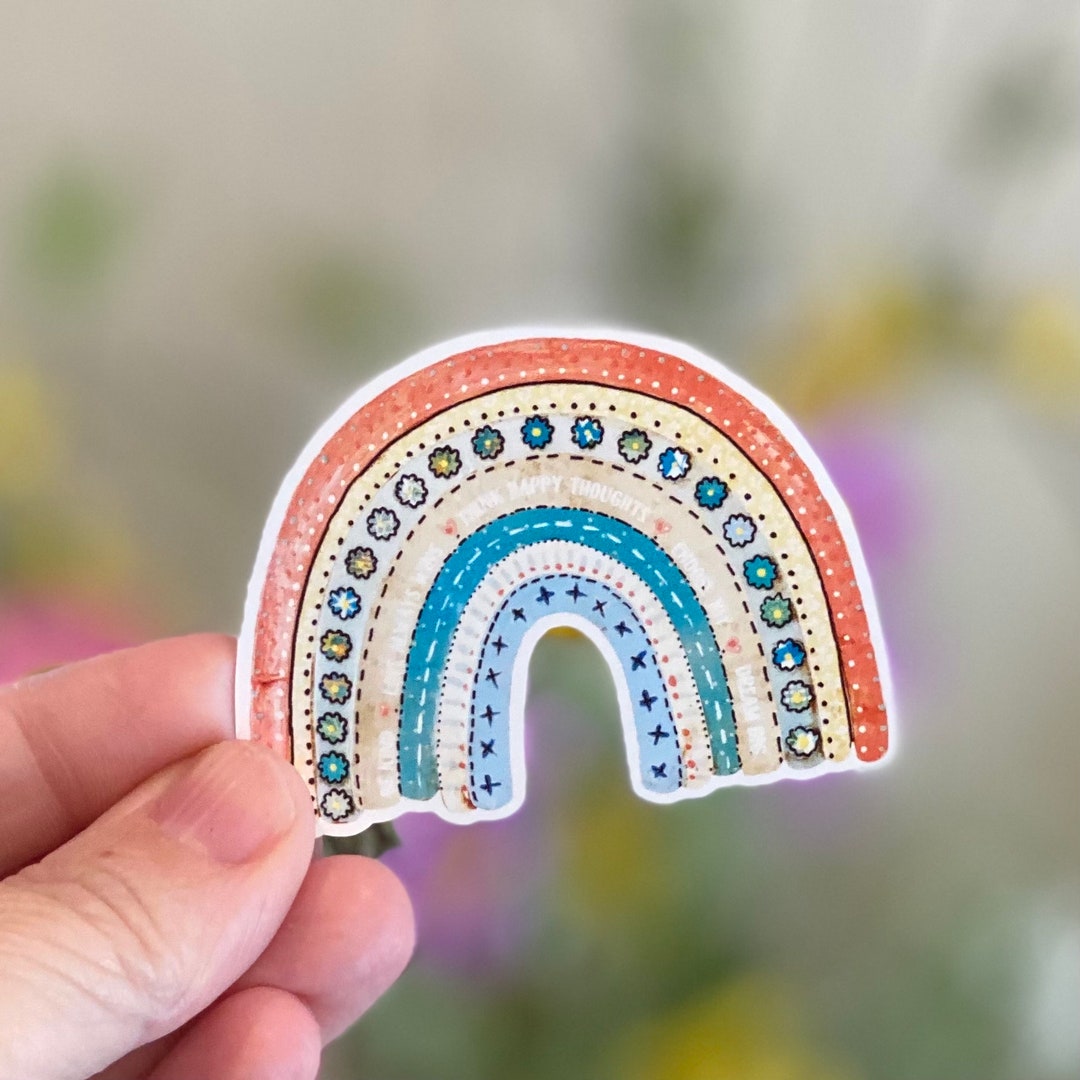 Boho Rainbow Vinyl Sticker, Rainbow Waterbottle Sticker, Waterproof ...