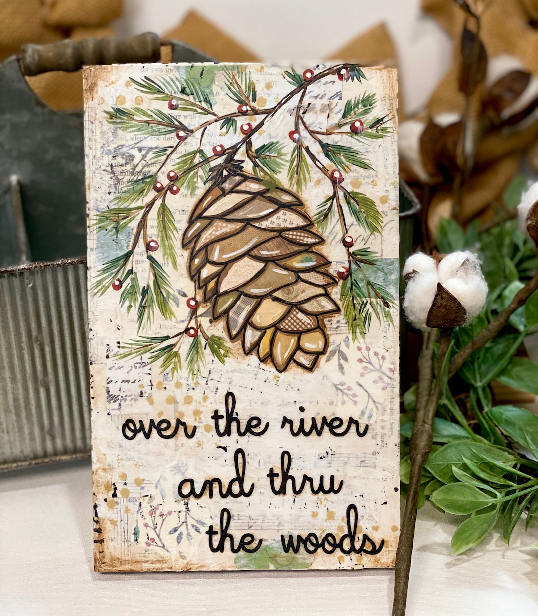 Winter Decor Rustic, Over the River SIGN Holiday Decor Pinecone Sign ...