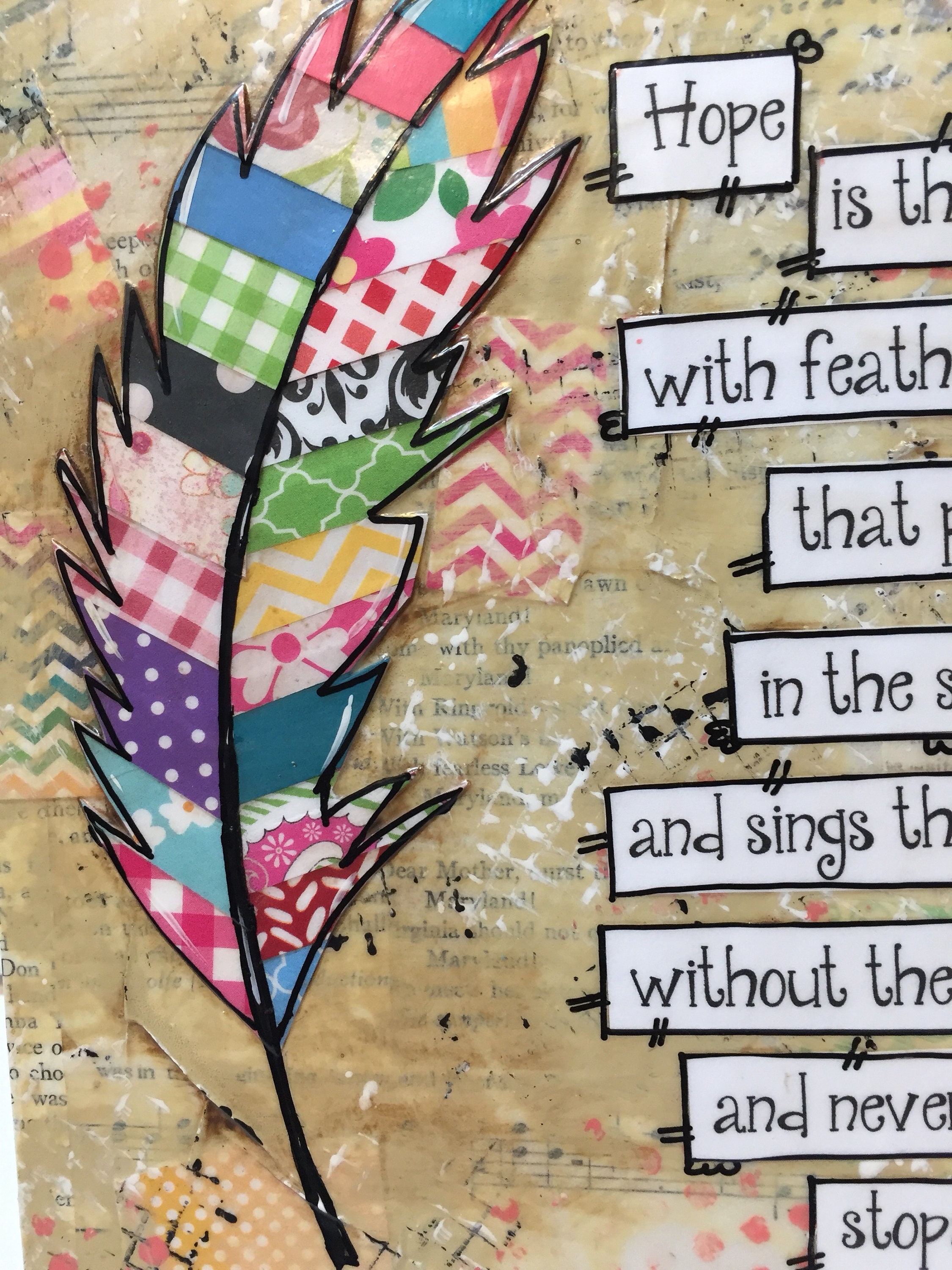 Feather Sign Boho Feather Colorful Feather Art Mixed Media | Etsy