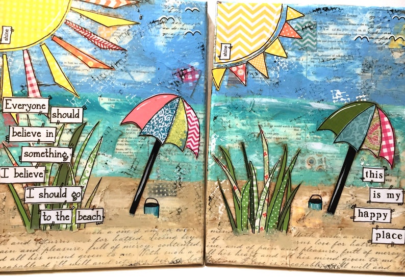 Beach Canvas Art Mixed Media Collage Art Everyone Should | Etsy