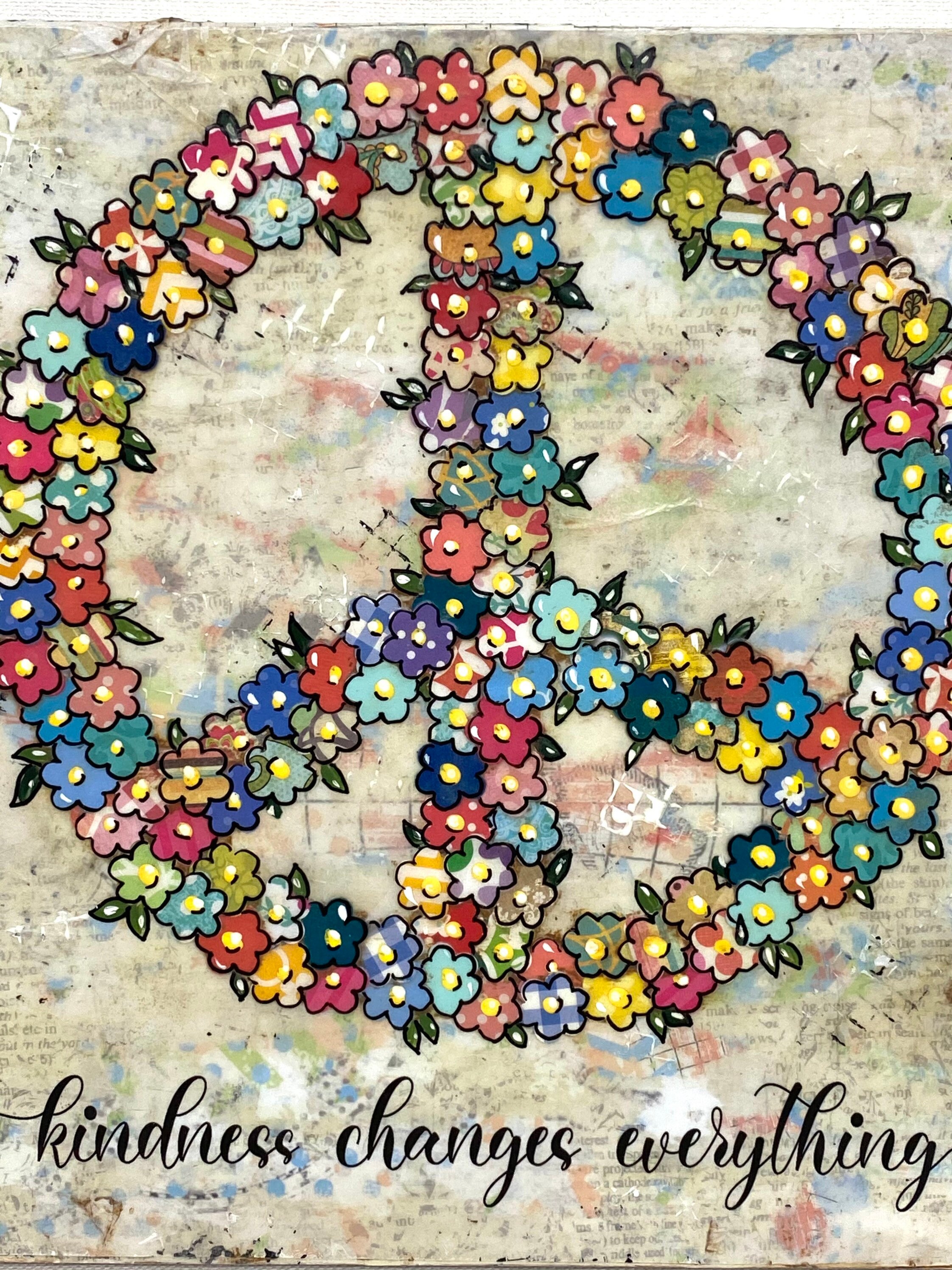 Peace Sign Floral Peace Sign Mixed media Art Boho Decor | Etsy