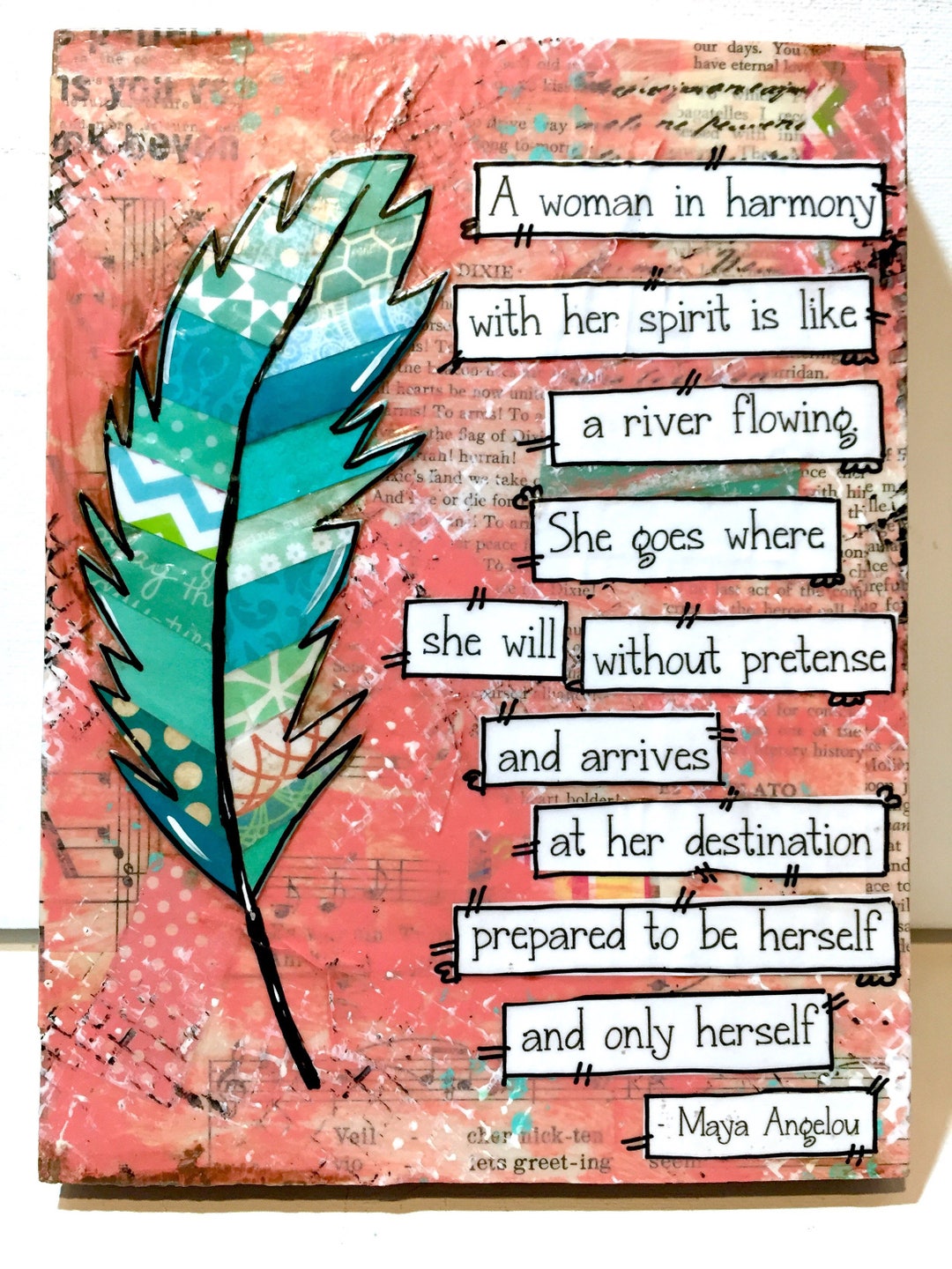 Feather Sign, Boho Feather, Colorful Feather Art, Mixed Media, Feather ...