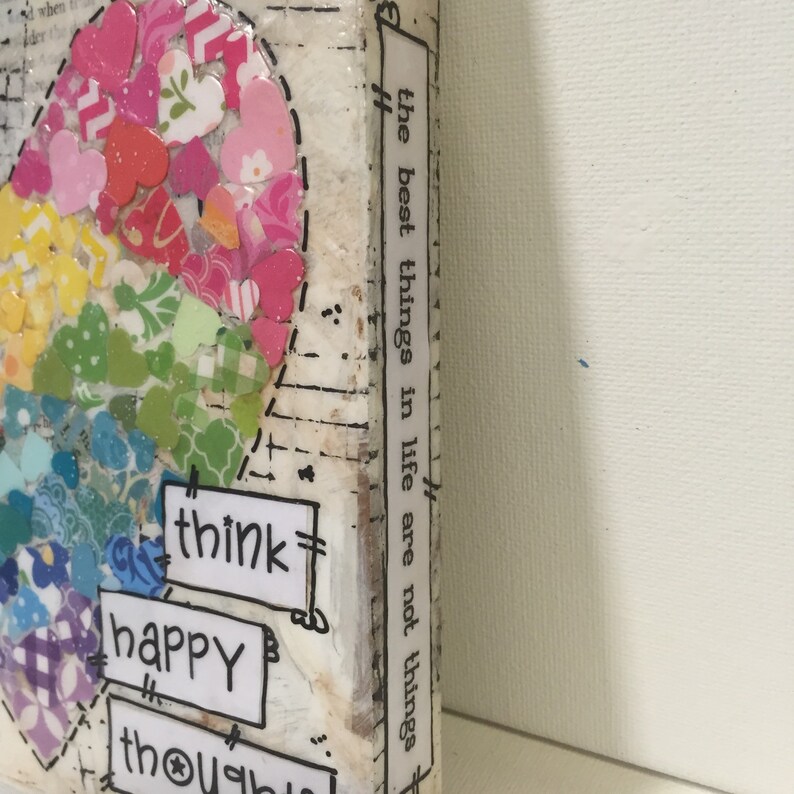 Rainbow Sign Decor Think Happy Thoughts Love Colorful Heart - Etsy