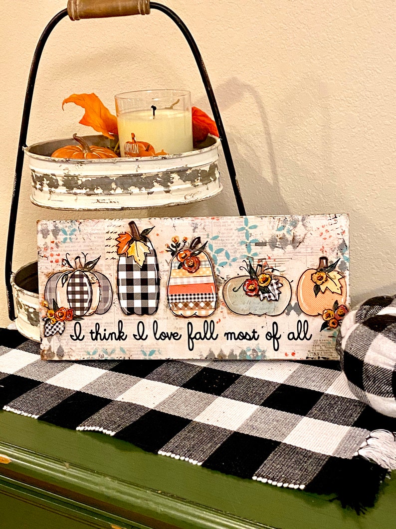 Fall Decor Buffalo Plaid Decoration Pumpkins in a Row Painted | Etsy