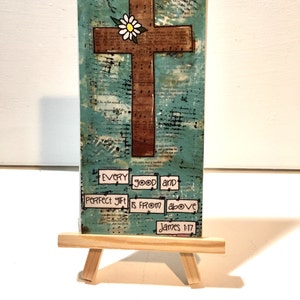 Cross Print, Painted Cross With Flower, Print and Easel Set - Etsy
