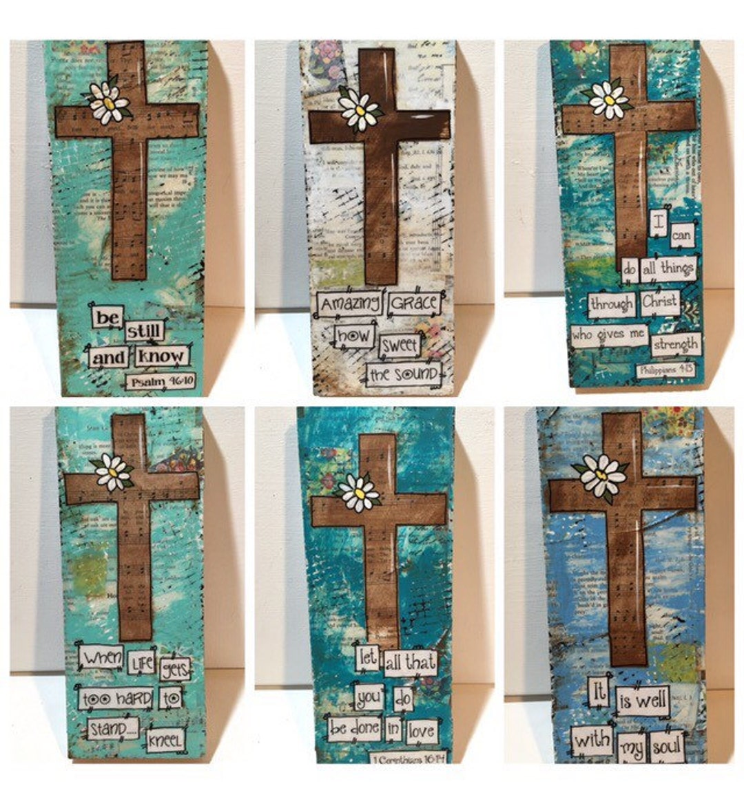 Cross Print, Painted Cross With Flower, Print and Easel Set - Etsy