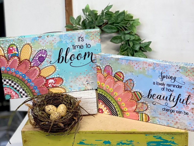 Spring Boho Flower Sign Spring Sign Floral Painted Spring - Etsy