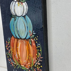 Painted Stacked Pumpkins, Aqua Pumpkin, Pumpkin Stack Sign, Fall Decor ...