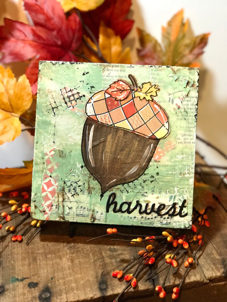 Fall Decor Acorn Painting Fall Acorn harvest sign Autumn | Etsy