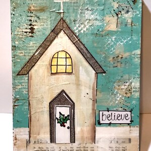 Rustic Church Painting, Christmas Church Sign, Painted Church, Believe ...