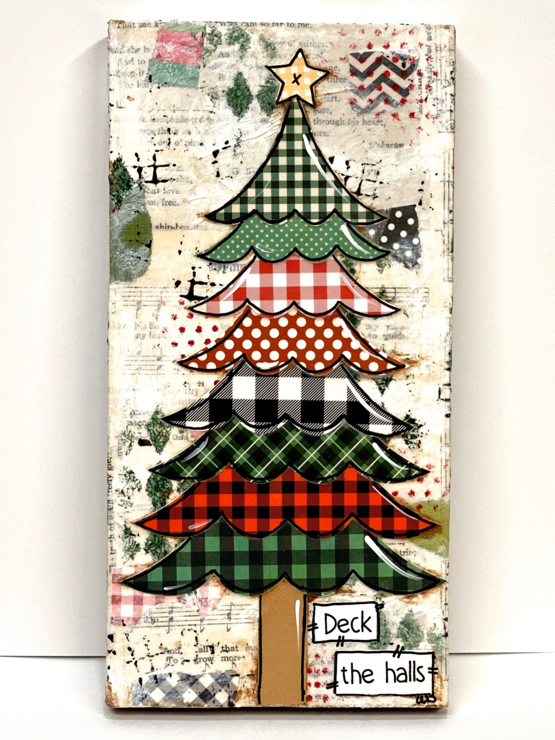 Wooden Christmas Tree Decor Buffalo Check Christmas Sign - Etsy