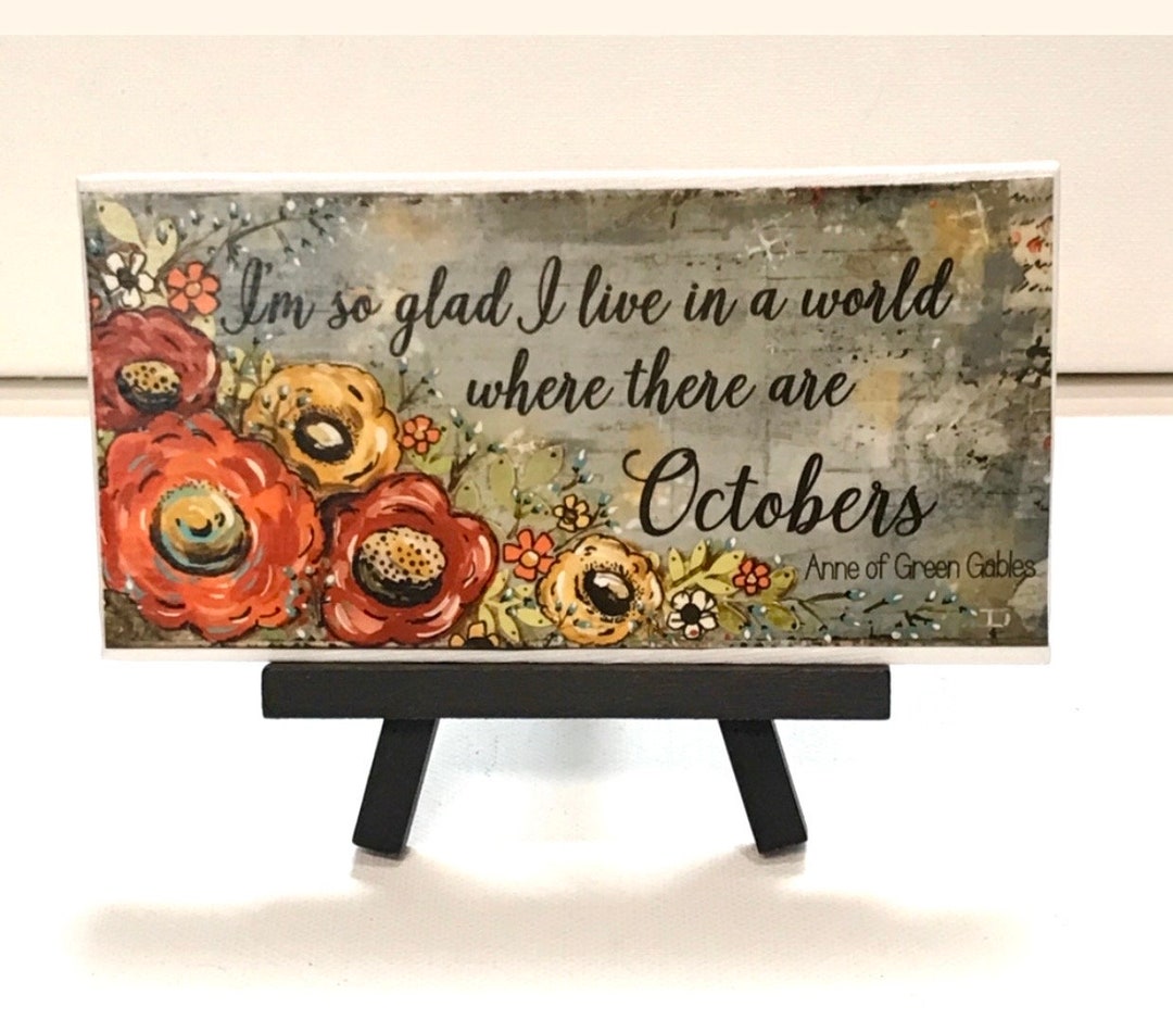 October Sign, Floral October Print, Fall Decor Sign, Print and Easel ...