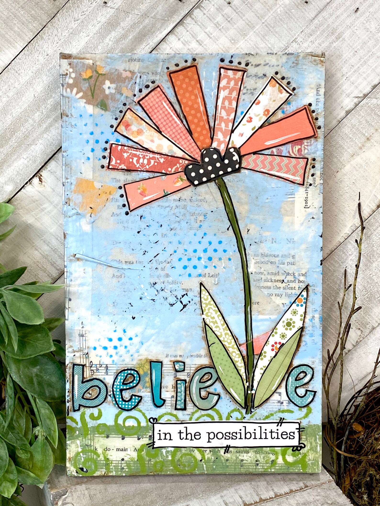 Believe in the Possibilities Sign Mixed Media Coral and Aqua | Etsy