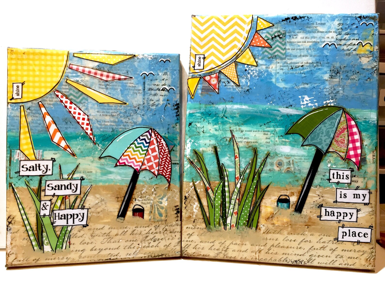 Beach Canvas Art Mixed Media Collage Art Beach Decor This | Etsy