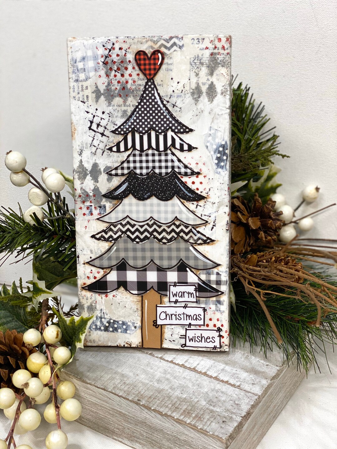 Buffalo Check Christmas Sign Tree Decor Holiday Sign Warm Christmas ...