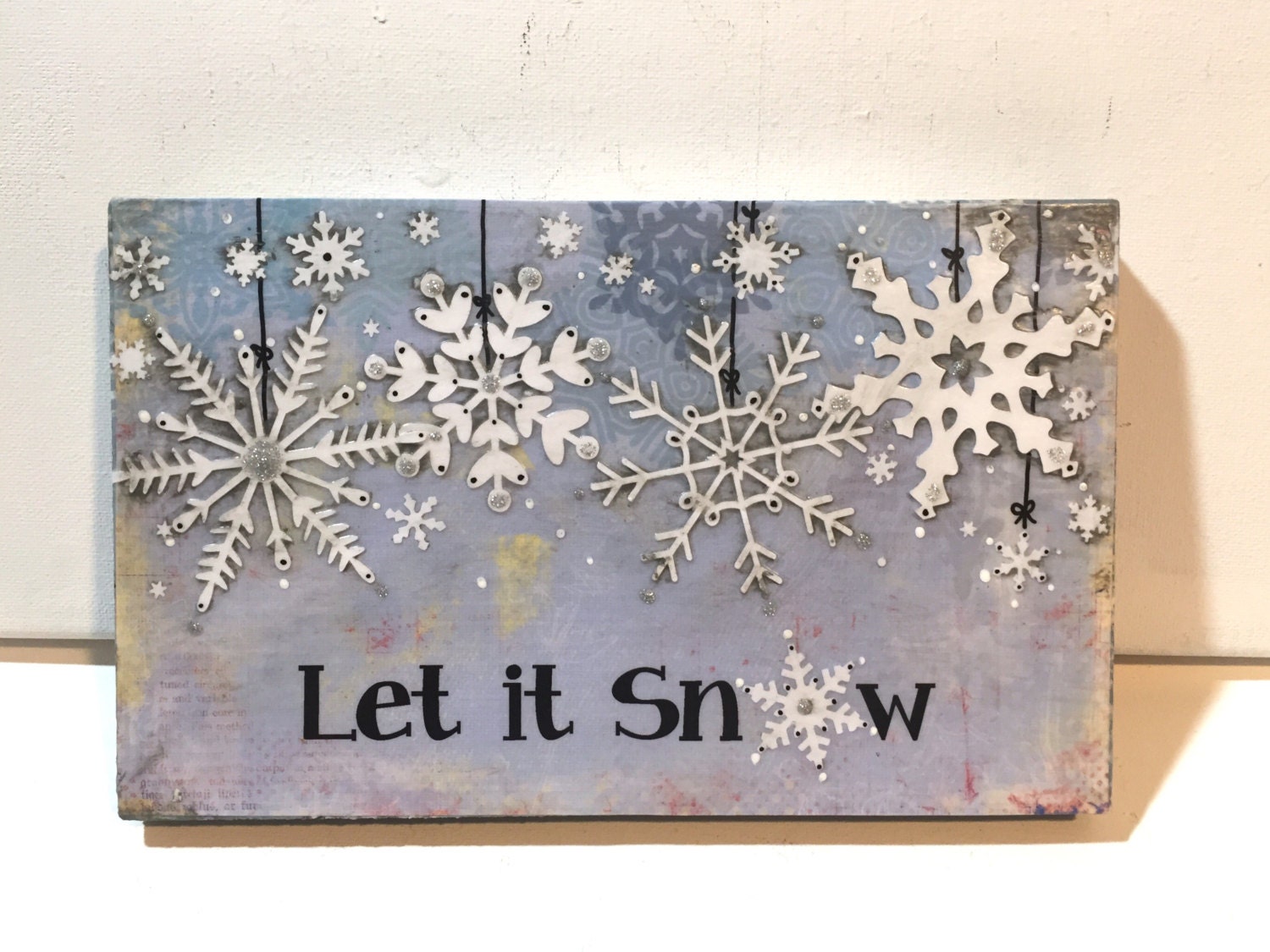 Snowflakes Sign Mixed Media Snowflakes Let It Snow | Etsy