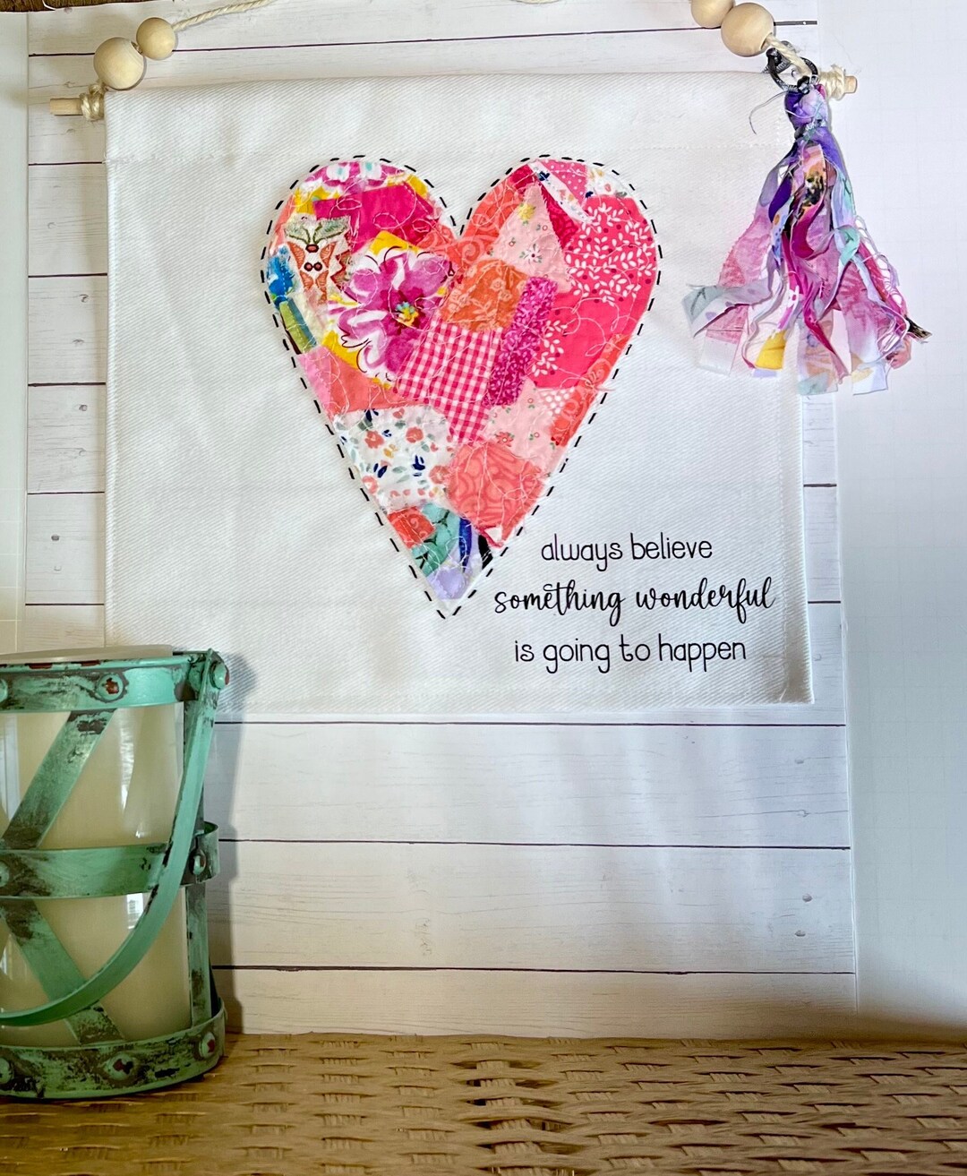 Fabric Heart Banner, Quilted Heart Wall Banner, Fabric Wall Decor ...