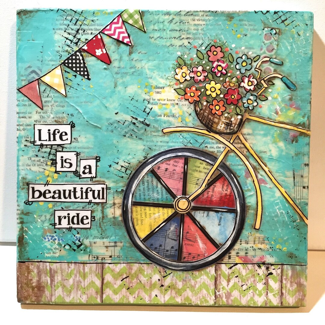 Bicycle Art, Bike Decor, Mixed Media Canvas, Life is a Beautiful Ride ...