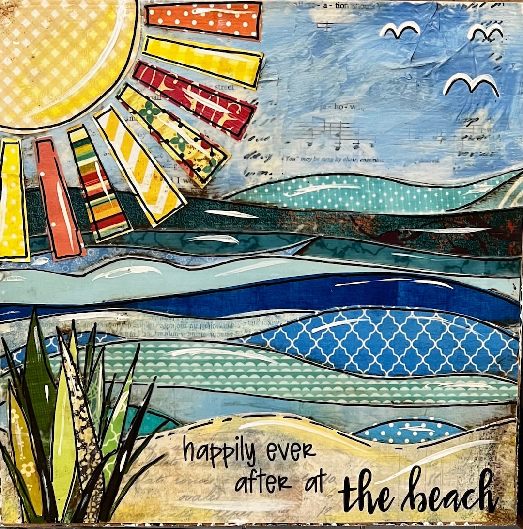 Beach Art, Mixed Media Collage Art, Beach Decor, Shore Painting - Etsy