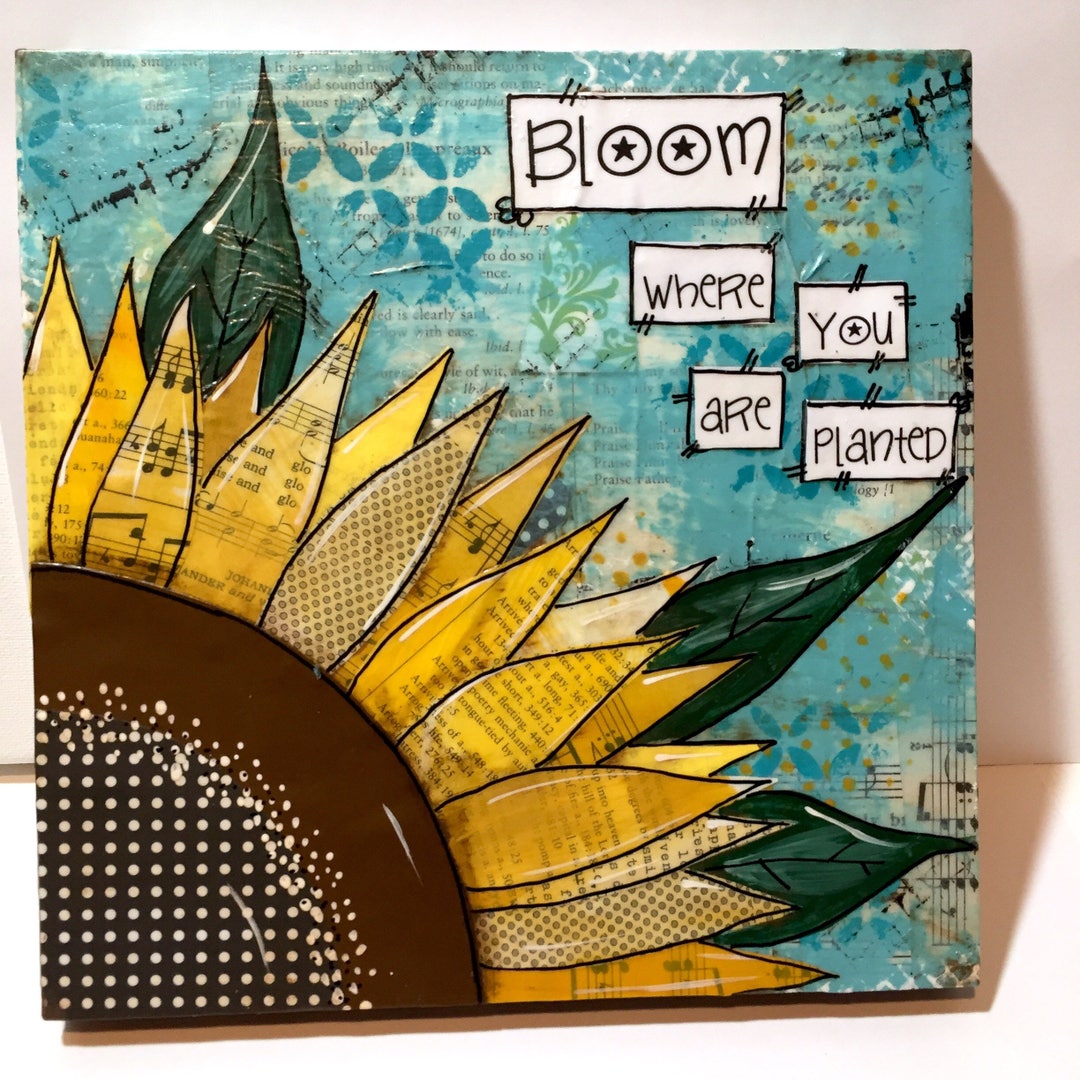 Sunflower Painted Sign, Sunflower Decor, Mixed Media Sunflower, Boho ...