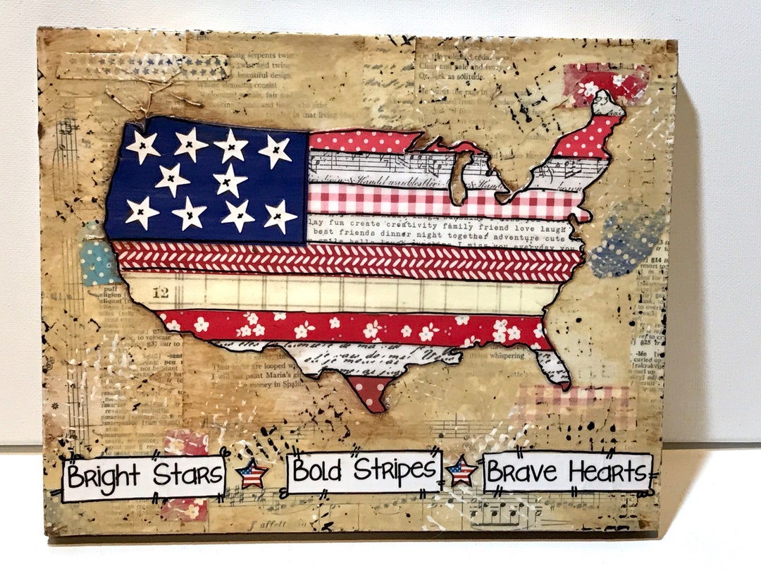 Patriotic Decor USA Flag Map United States of America - Etsy