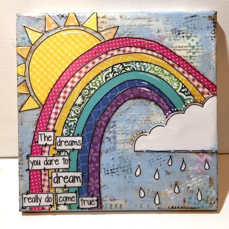 Rainbow Canvas Mixed Media Rainbow Art Colorful Rainbow - Etsy