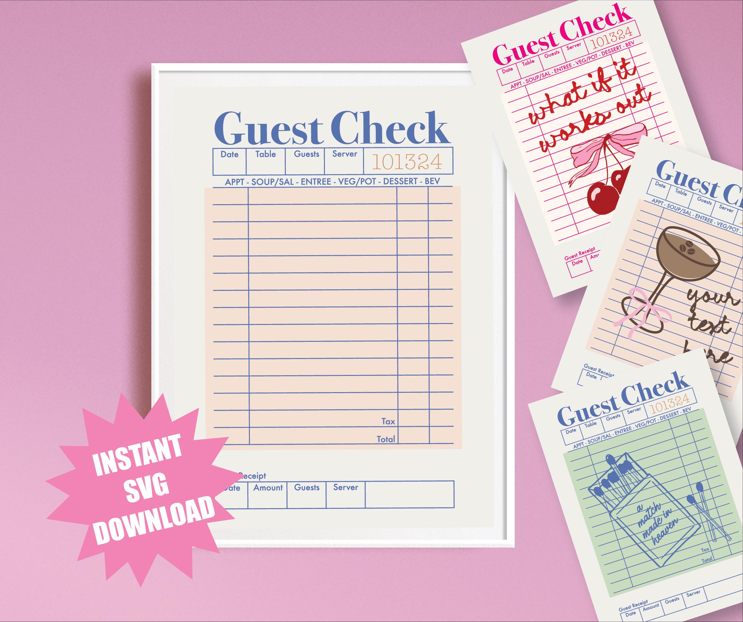 Blank Guest Check List, Restaurant Guest Check Receipts, Empty Guest ...