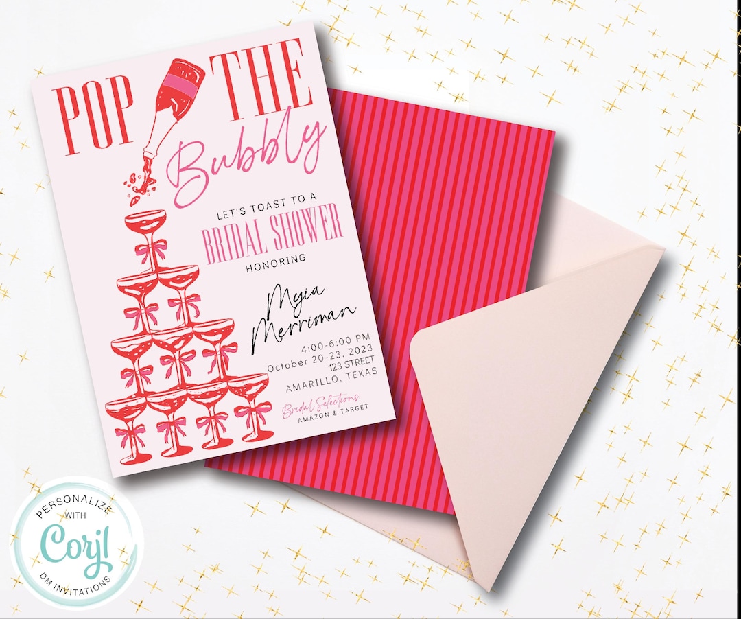 Pop the Bubbly Champagne Tower, Bridal Shower Invitation, Champagne ...