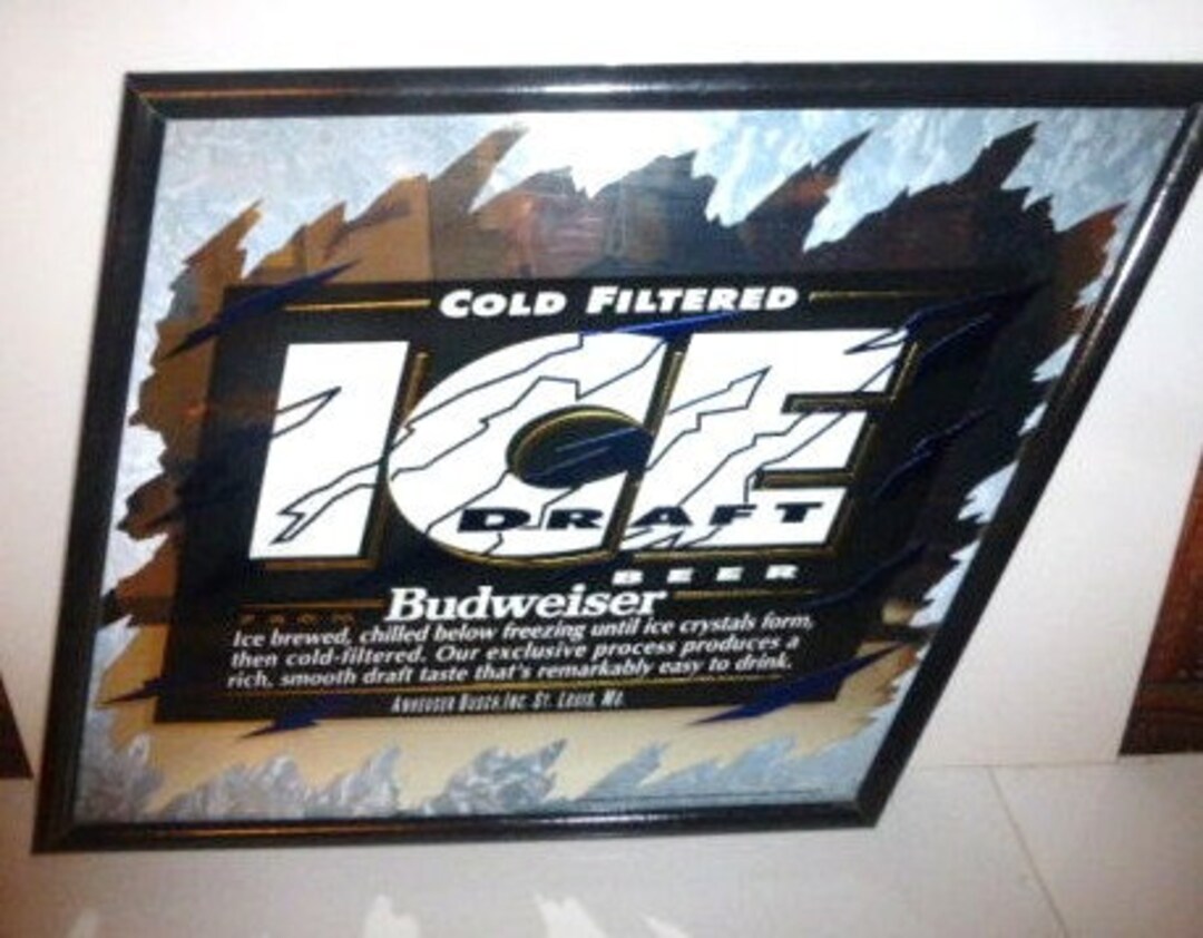 Mirrored Bar Sign 1993 BUDWEISER DRAFT SIGN Advertising Beer 26 X 22 ...