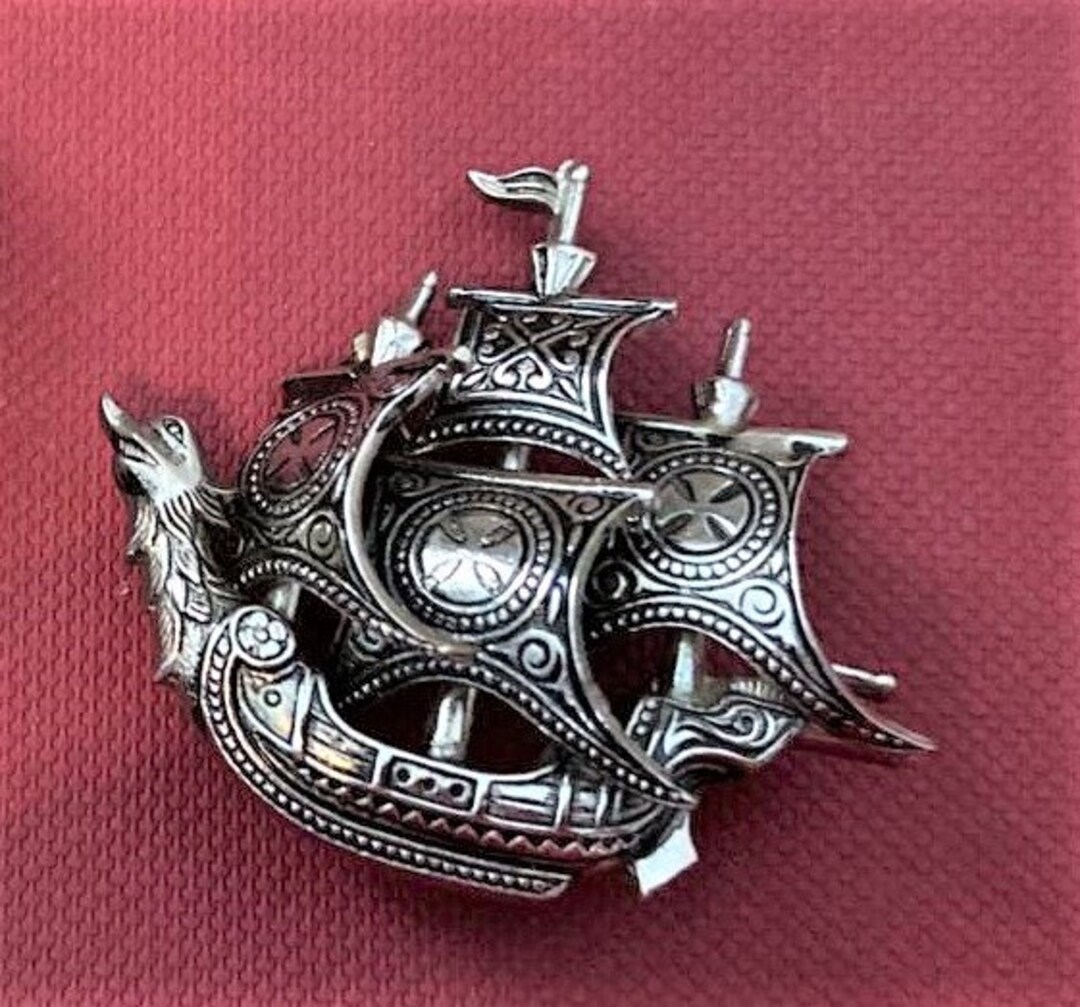 JW2 Pirate Ship SAILBOAT Brooch Made in SPAIN Vintage Brooch - Etsy