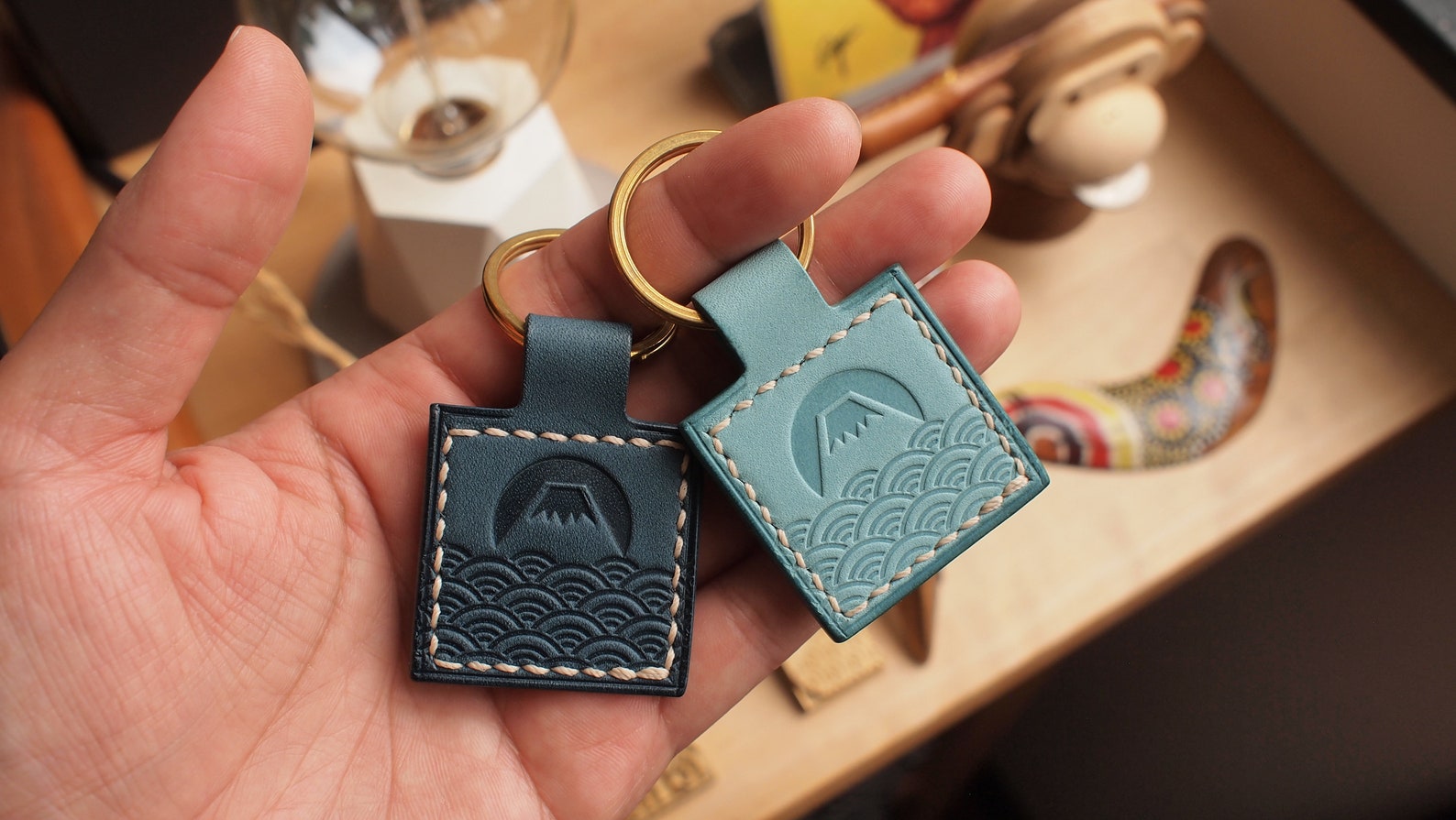 Mount Fuji Qinghai Wave Leather Keychain (handmade) - Etsy
